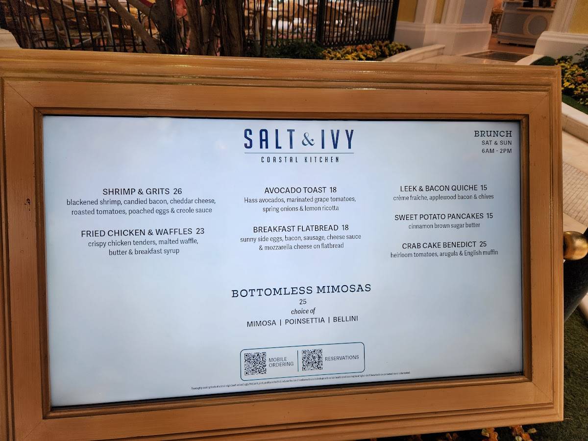 Menu at Salt & Ivy, A Coastal Kitchen restaurant, Biloxi, Beau Rivage ...
