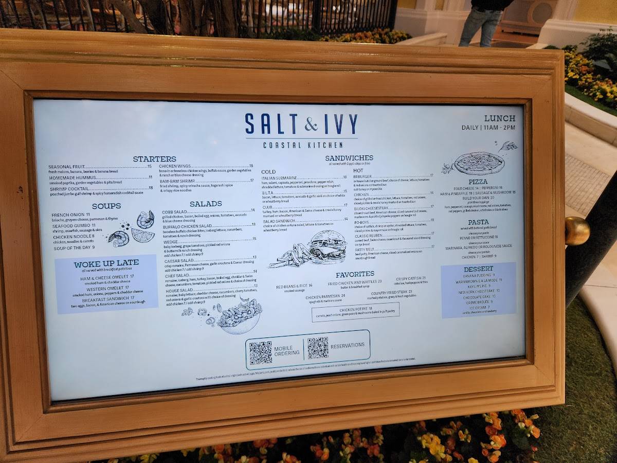 Menu at Salt & Ivy, A Coastal Kitchen restaurant, Biloxi, Beau Rivage ...