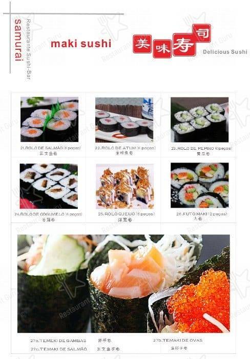 Menu em Restaurante Japonês Samurai, Lisboa, Avenida 5 de Outubro 70