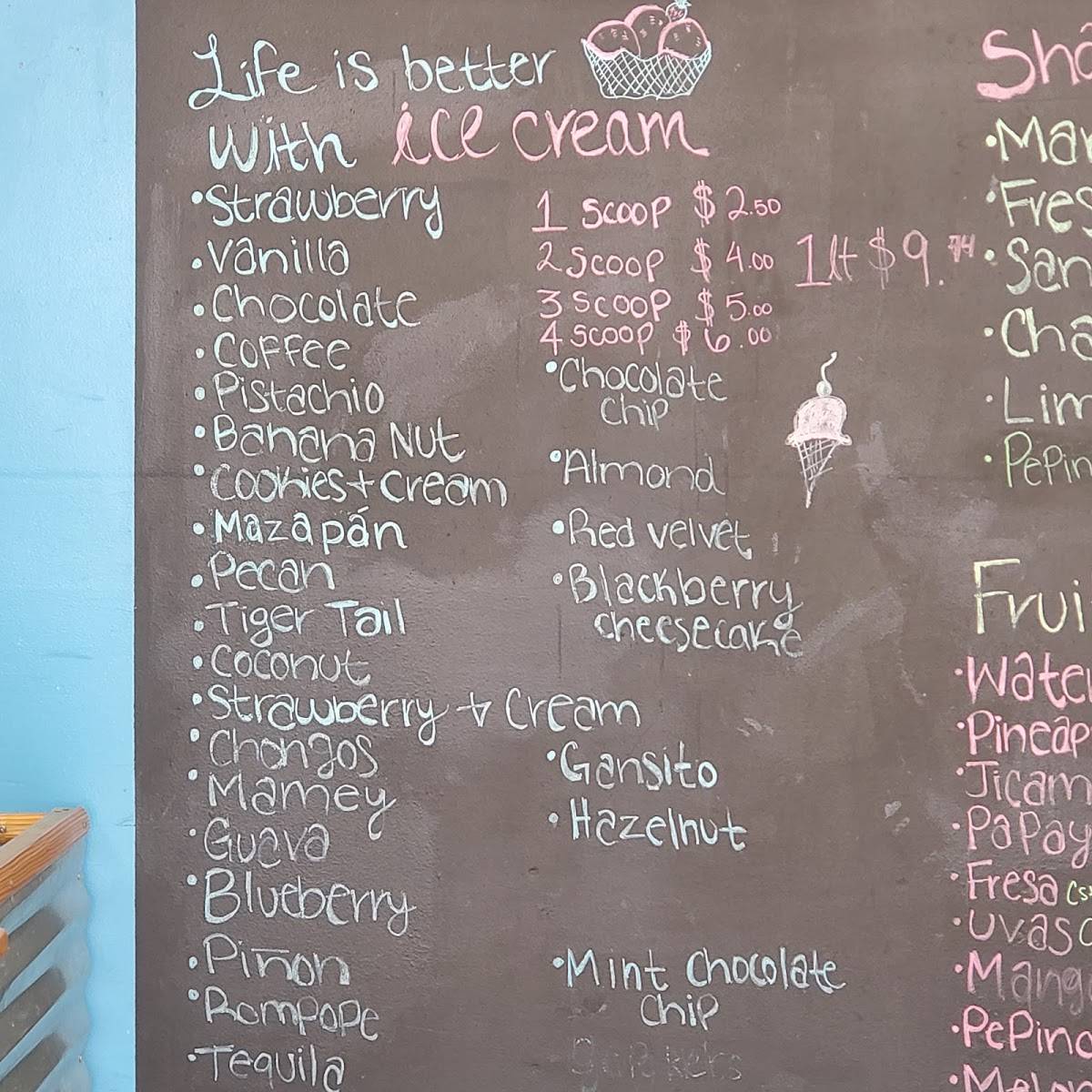 Carta del restaurante Helados Aranda, San Antonio, Nacogdoches Rd
