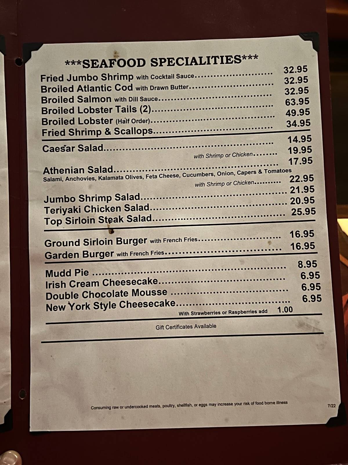 Menu at Red Fox Room and Steakhouse, San Diego