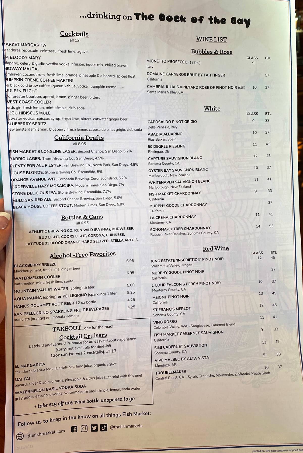 Menu at The Fish Market - San Diego restaurant, San Diego, 750 N Harbor Dr
