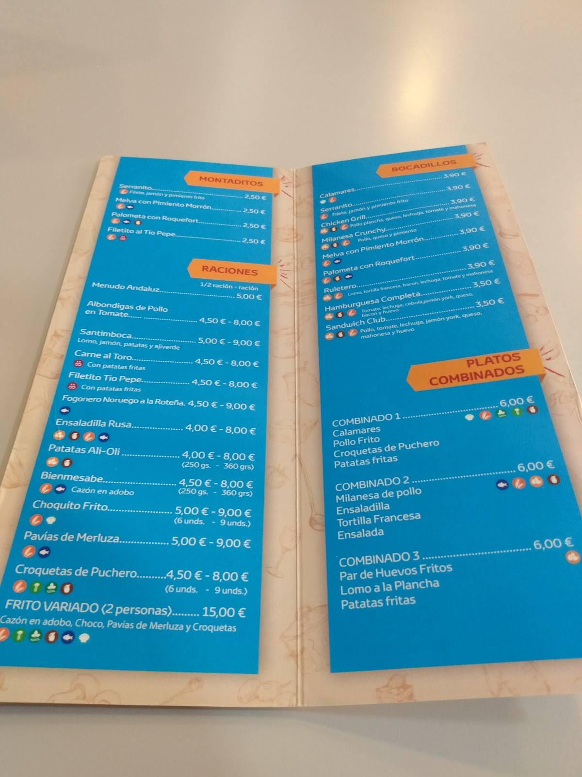 Carta de Restaurante café Bar La Ruleta, San Fernando