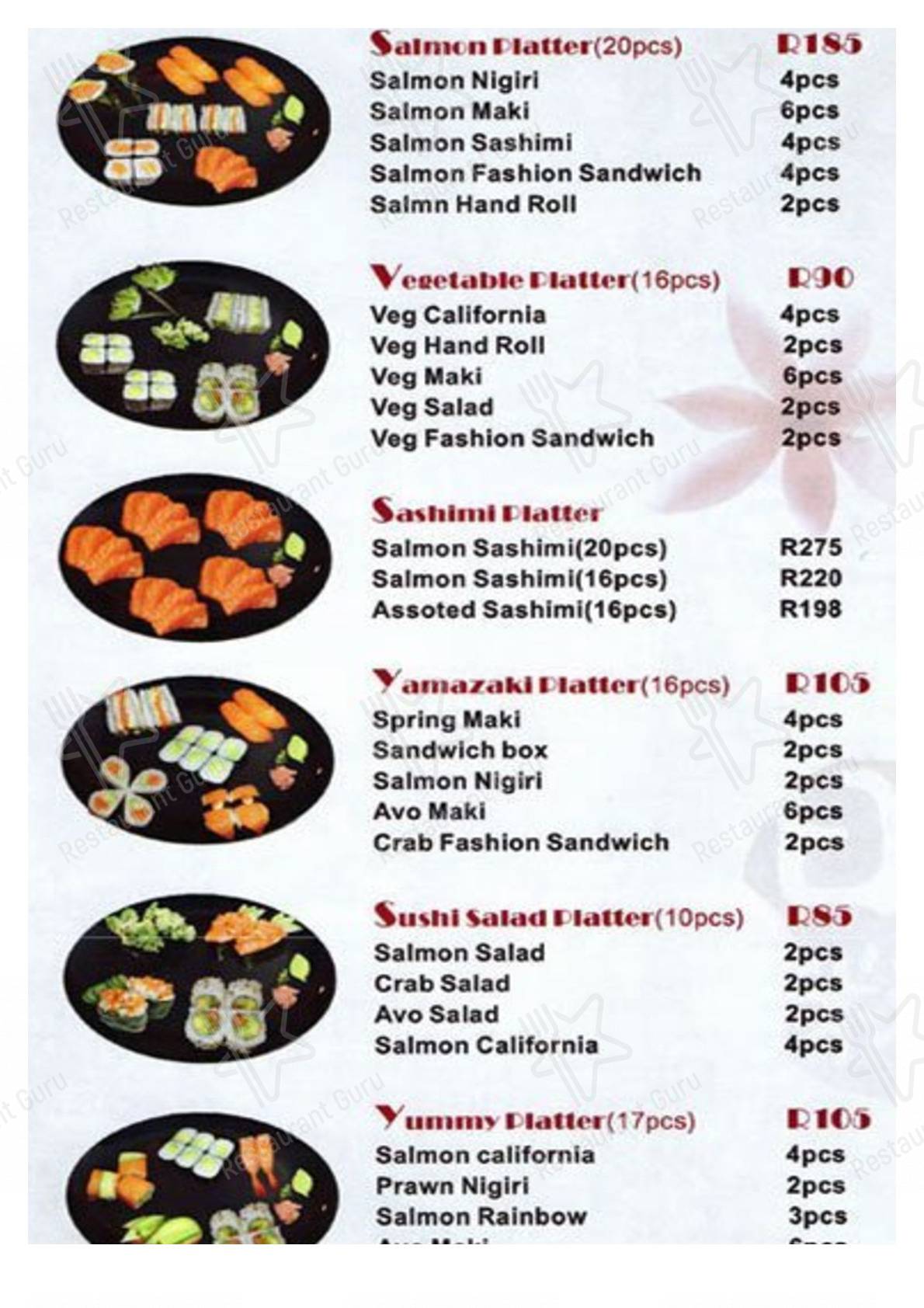 Menu at Yamakado Sushi Restaurant Fourways, Sandton