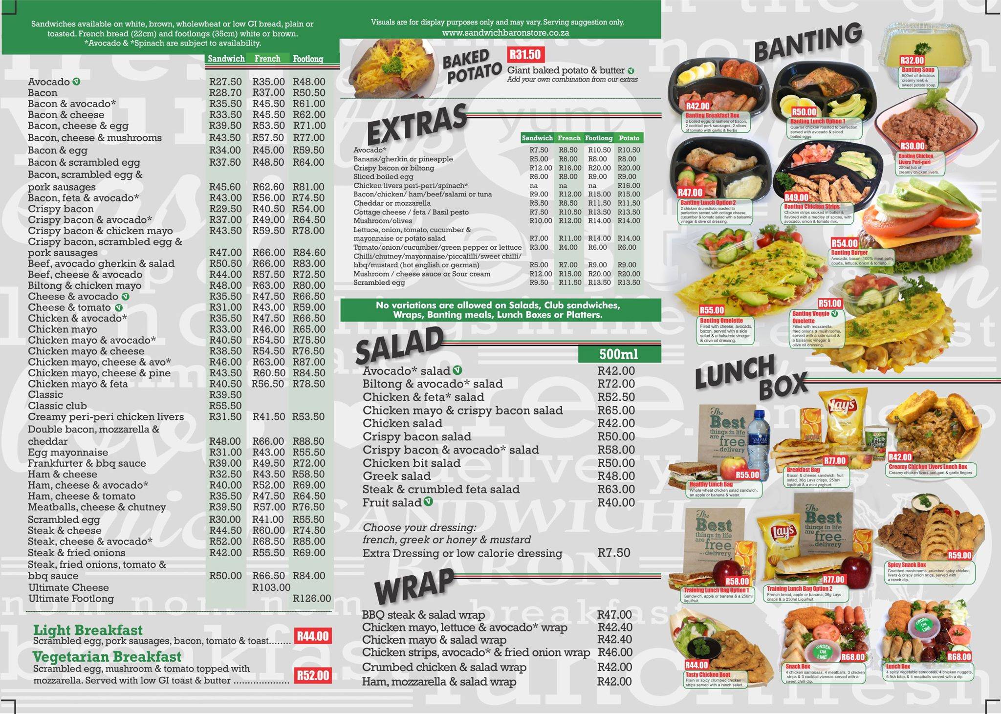 Carta de Sandwich Baron, Johannesburgo, 59 Northwold Drive