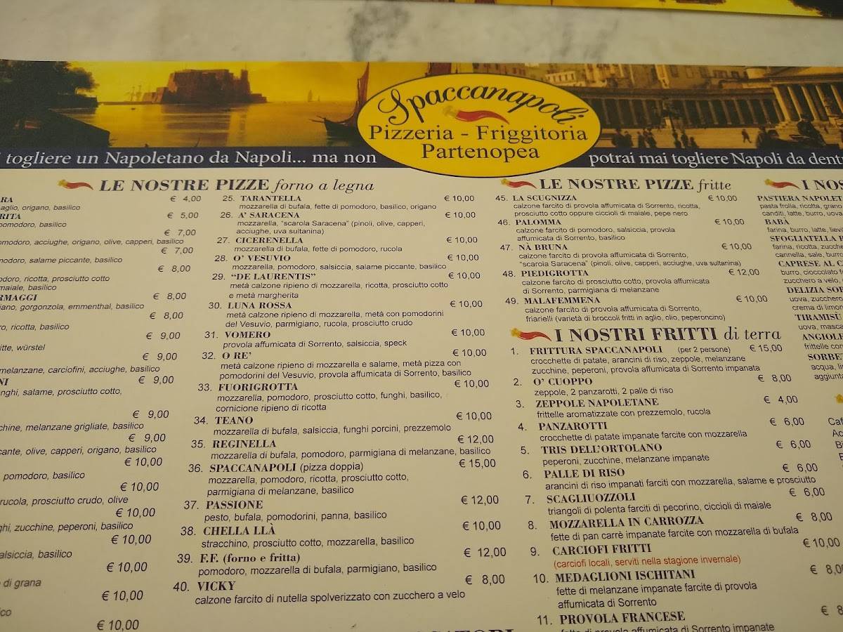 Menu da Spaccanapoli ristorante, Sanremo