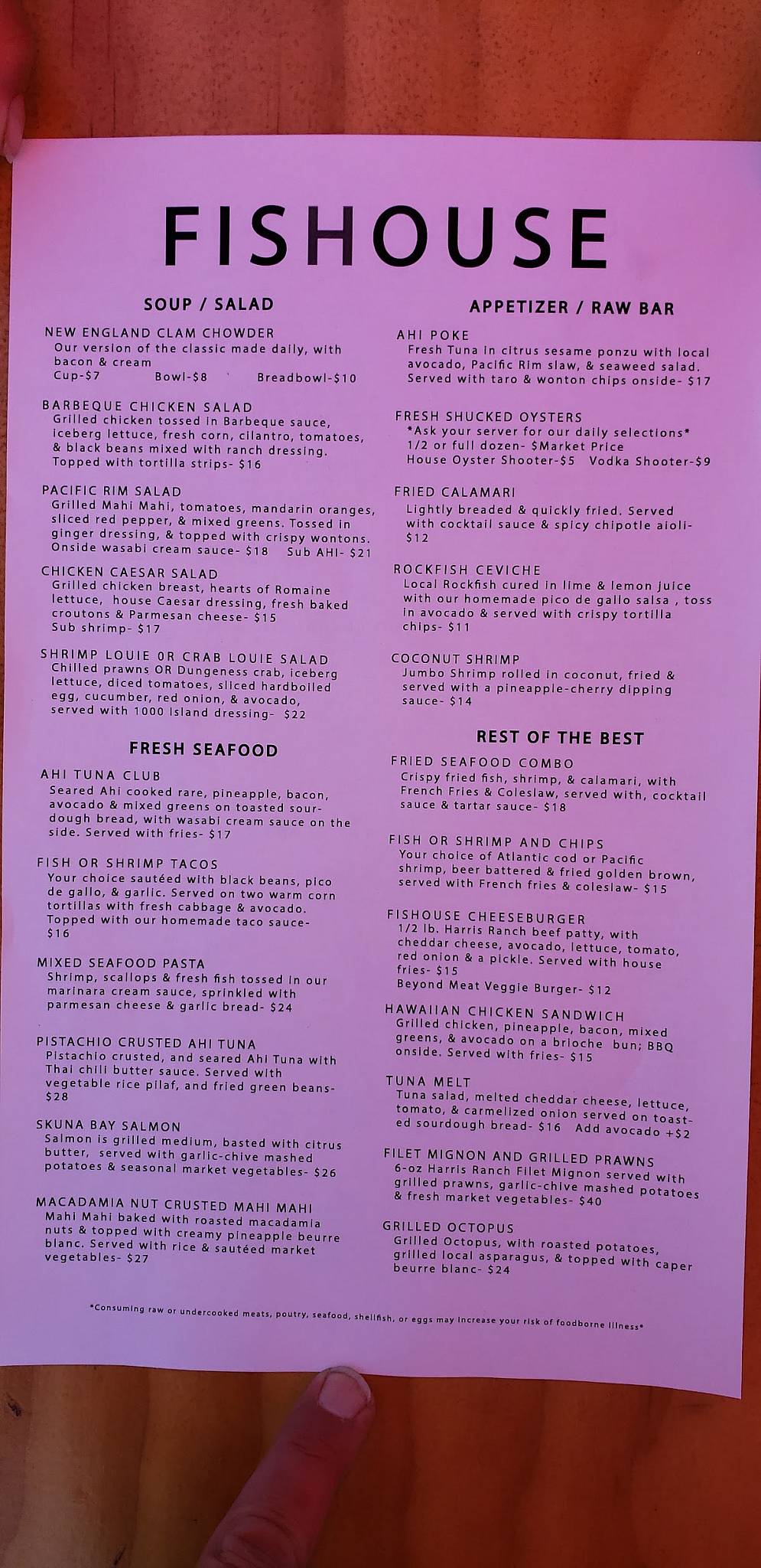 Menu at Santa Barbara FisHouse, Santa Barbara