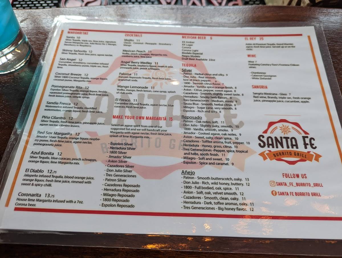 Menu at Santa Fe Burrito Grill and Bar Melrose, Melrose