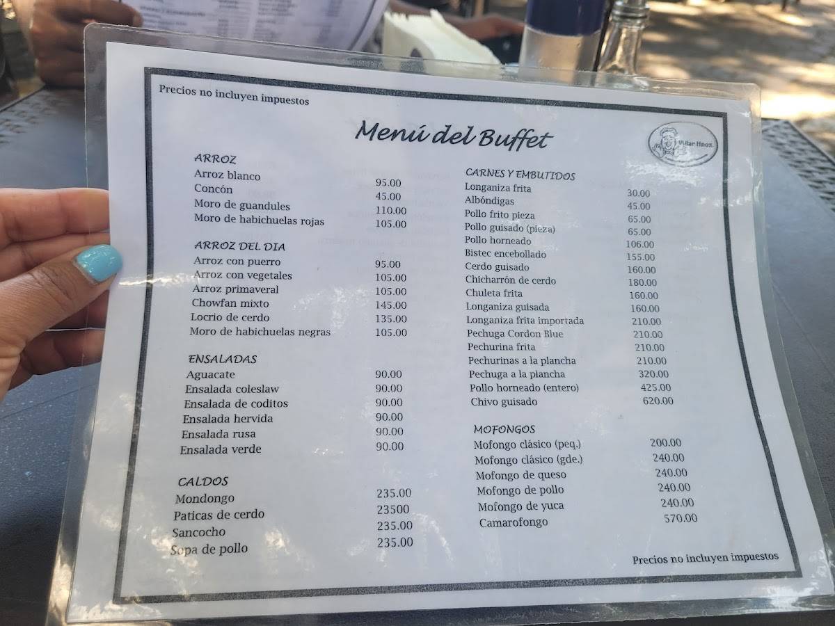 Carta del restaurante Villar Hermanos, Santo Domingo