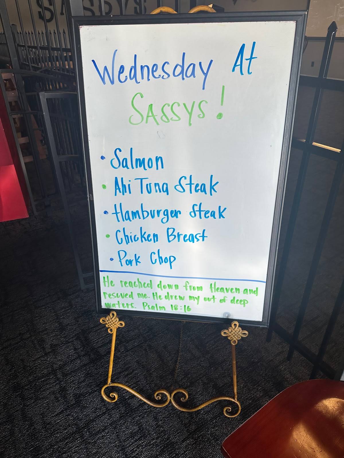 Menu at Sassy's Restaurant, Hurley