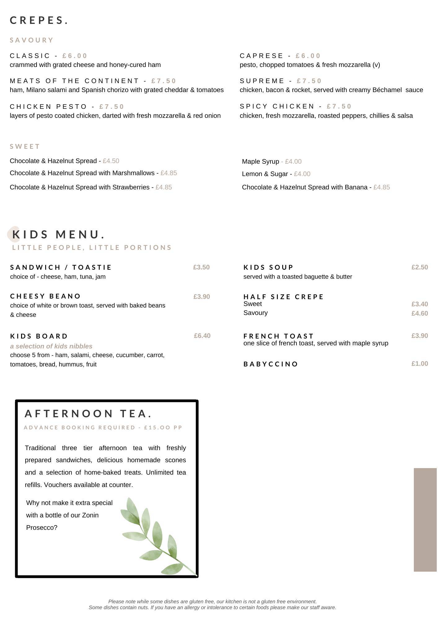 Menu at Scoff & Patter cafe, Bishopton