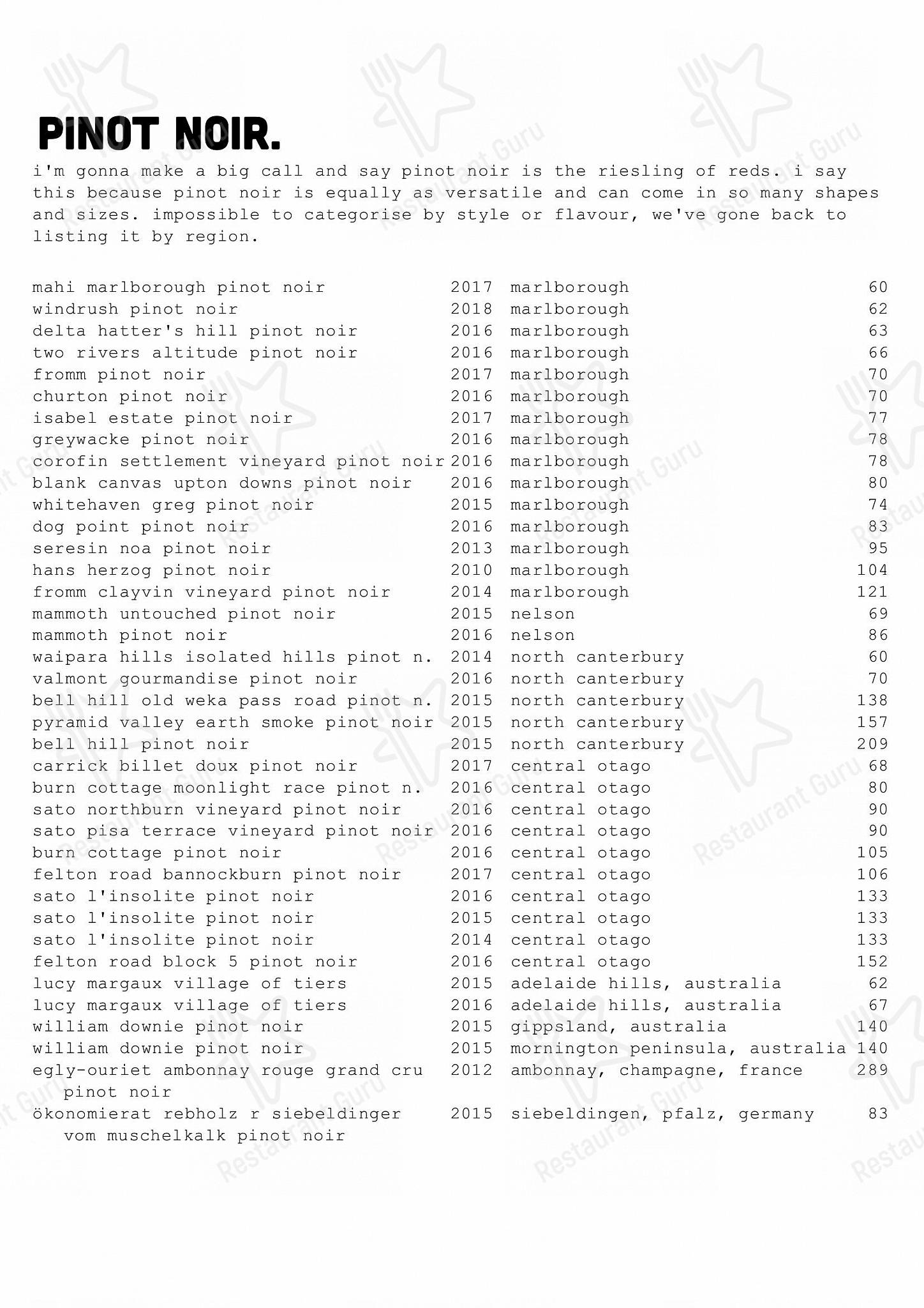 Menu at Scotch Wine Bar & Wine Shop, Blenheim