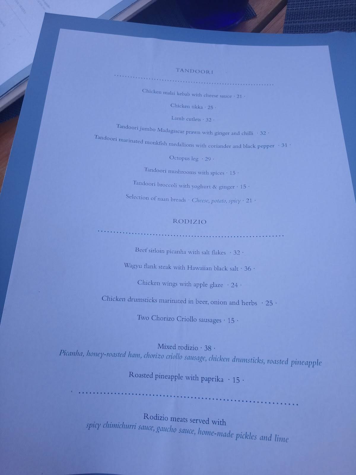 Menu at Sea Grill restaurant, Marbella