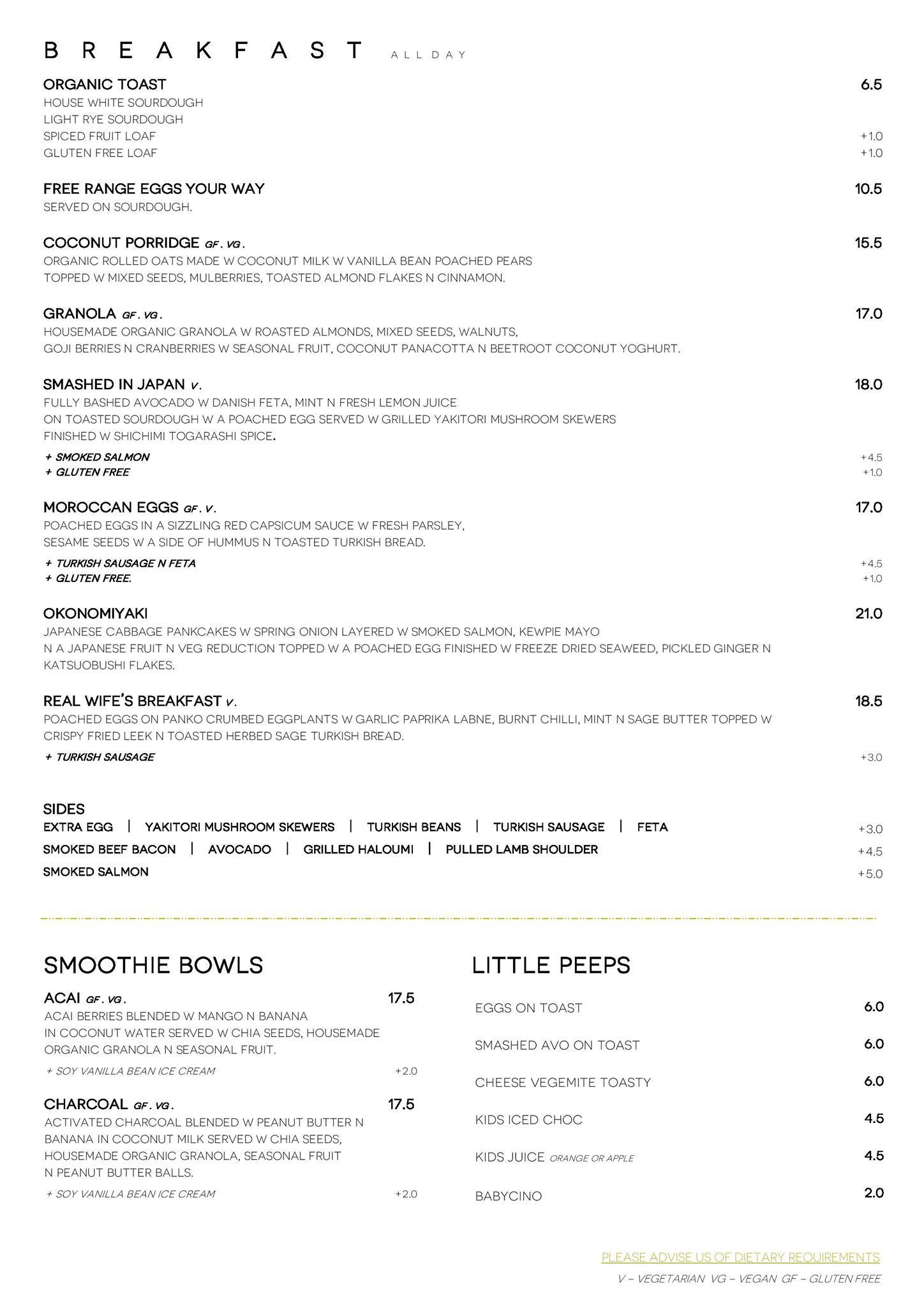 Menu at Second Wife cafe, Box Hill