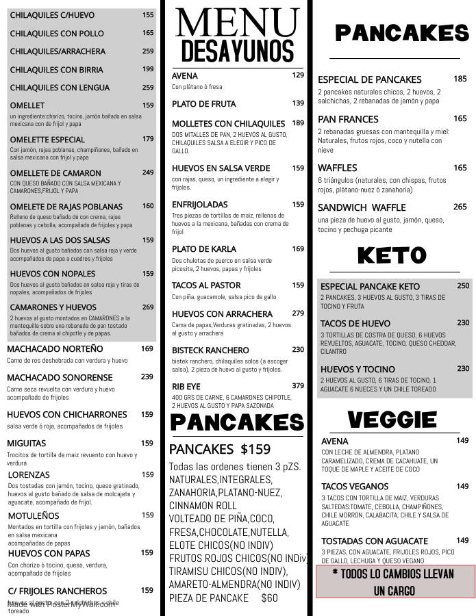 Menu at Segundo Piso Restaurant, Mexicali