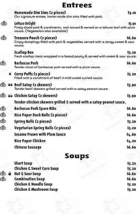 Menu at Seven Stars restaurant, Bentleigh East