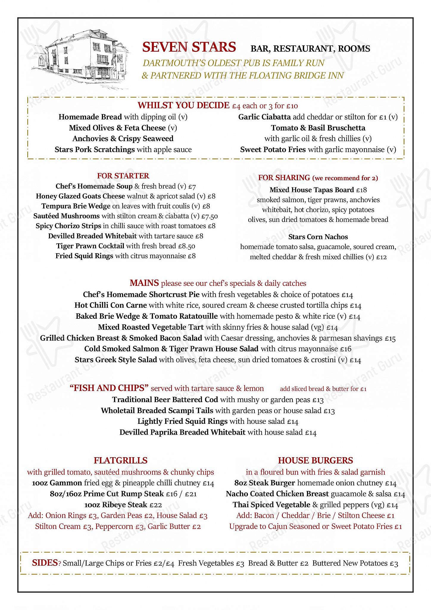 Menu at Seven Stars pub & bar, Dartmouth