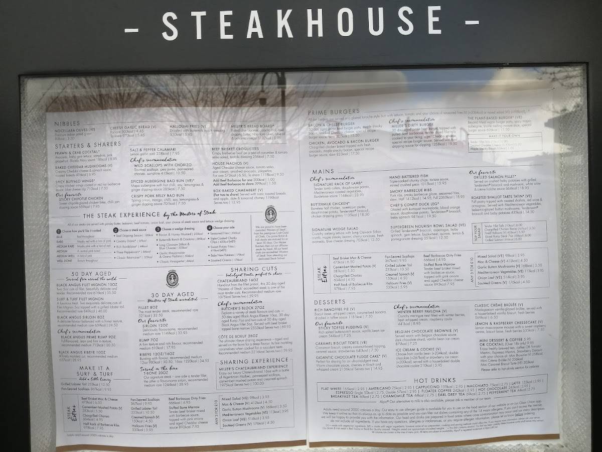 Carta de parrilla Miller & Carter Sheffield Centertainment, Sheffield