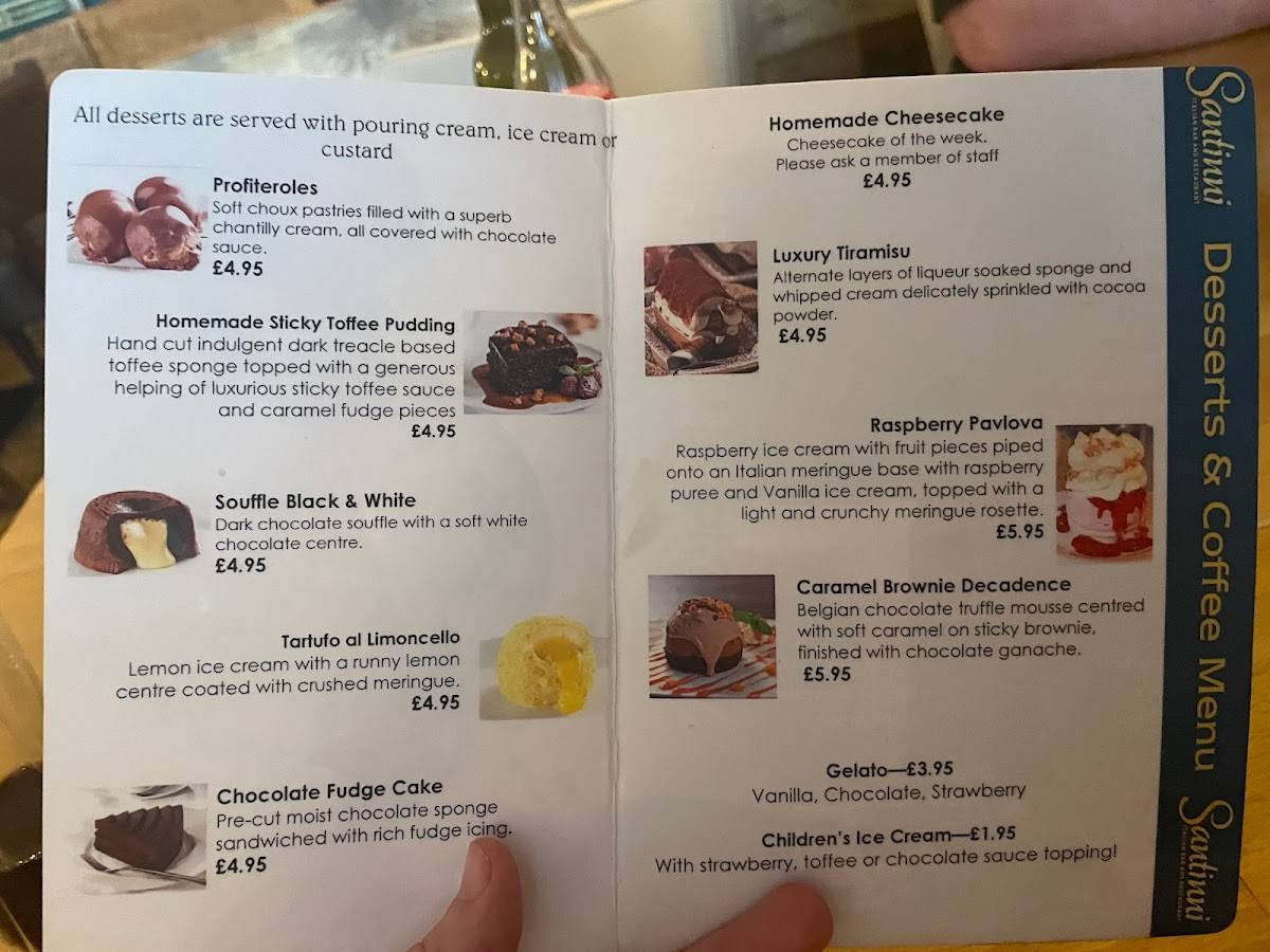 Menu at Santinni restaurant, Shildon