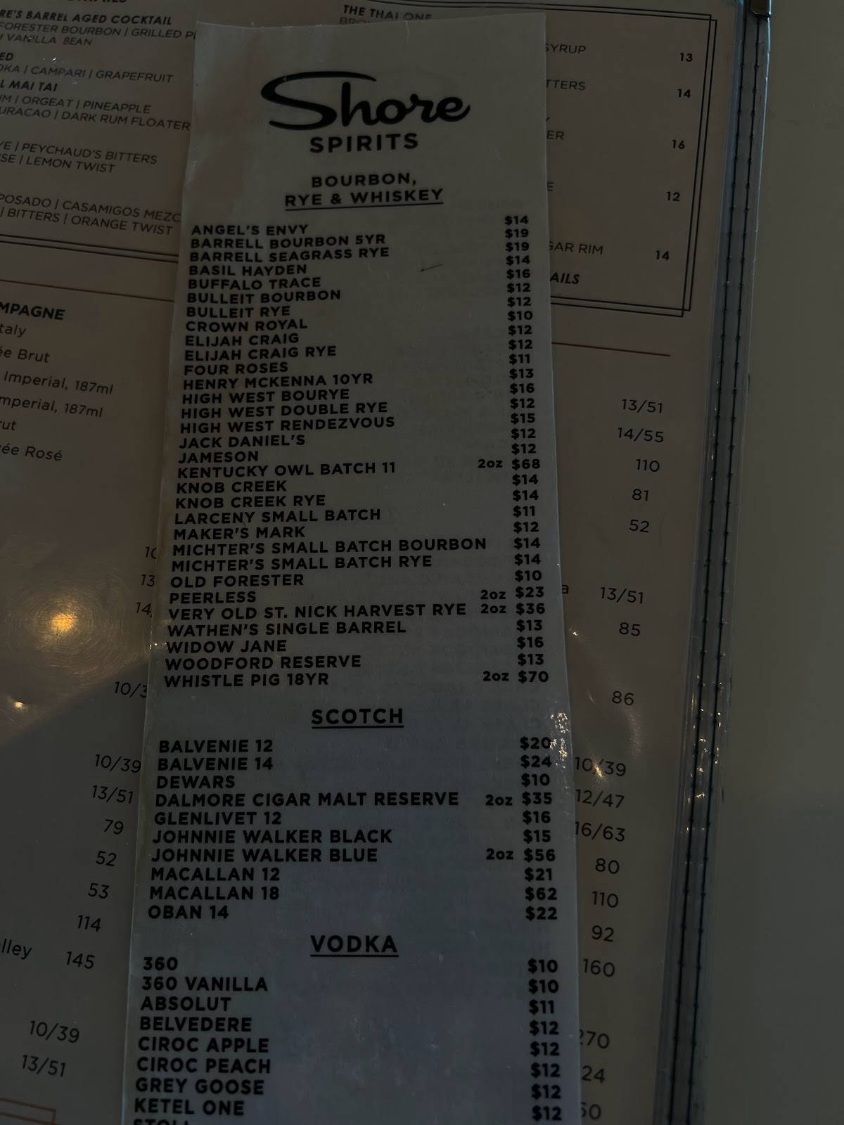 Menu at Shore Longboat Key restaurant, Longboat Key