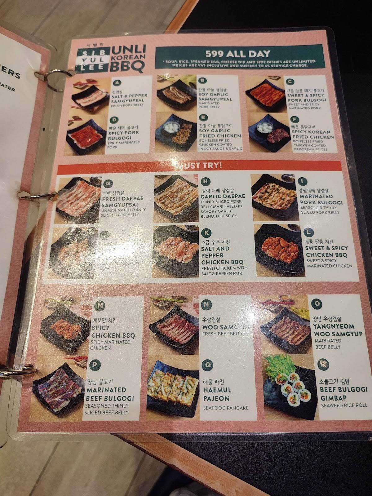 Menu at Sibyullee Unlimited Korean Barbecue (Alabang Town Center ...