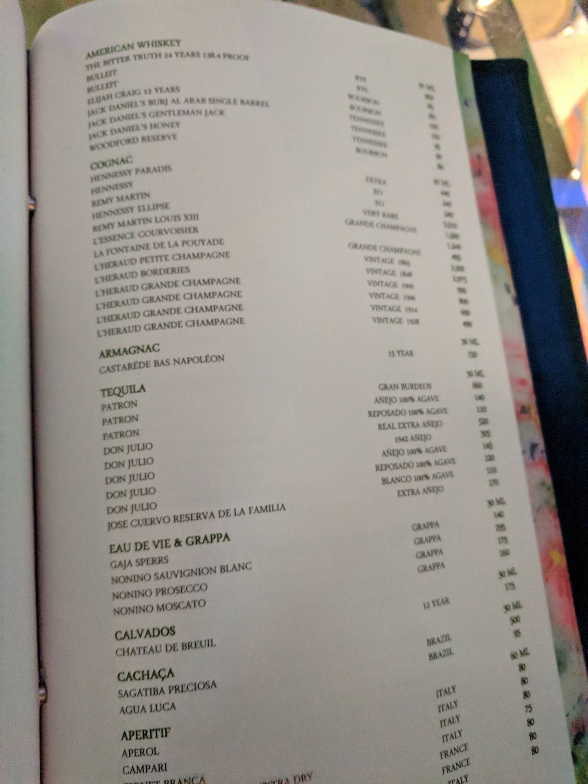 Menu at Skyview Bar, Dubai, 27th floor