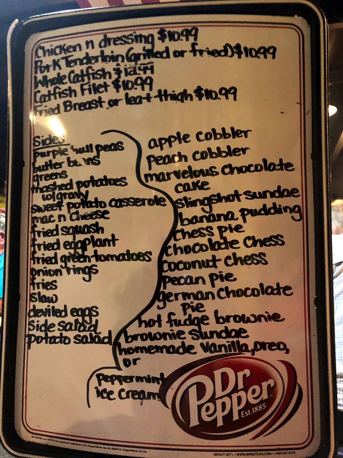 Menu at Sling Shot Charlie's restaurant, Arlington