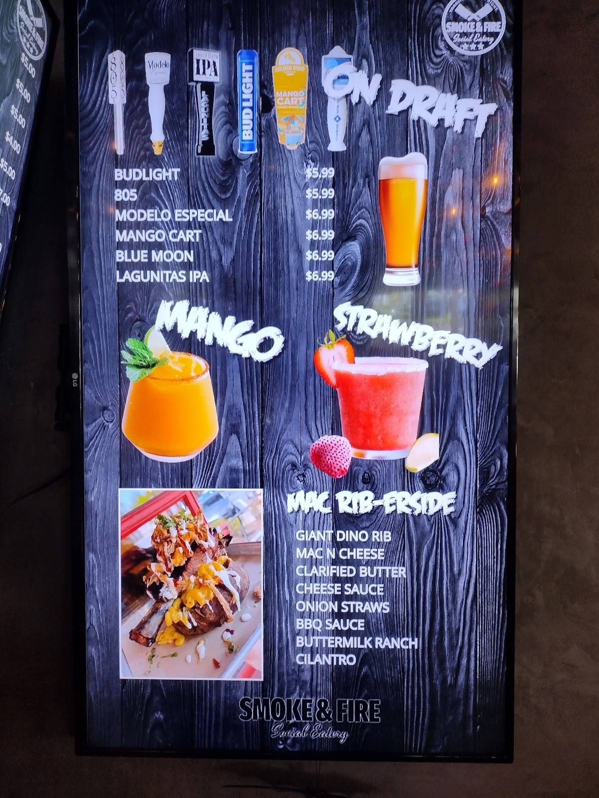 Menu at Smoke and Fire Social Eatery BBQ, Riverside
