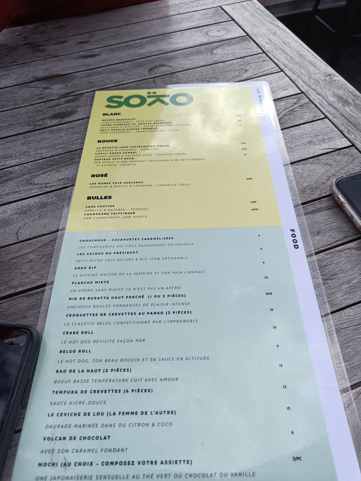 Menu au Soko Rooftop, Kraainem