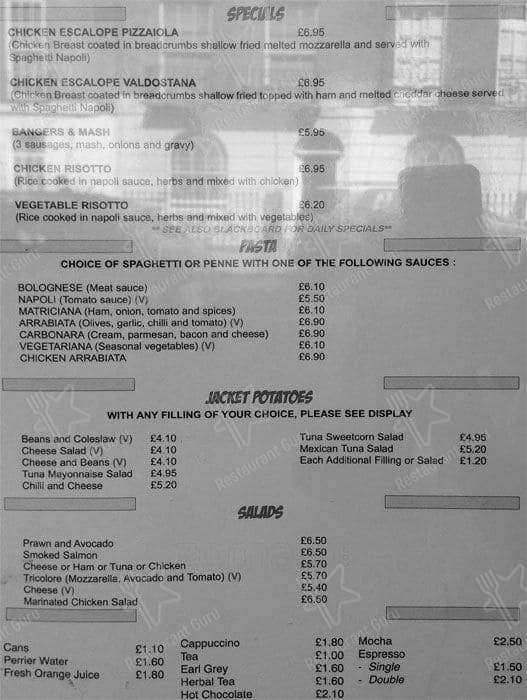 Menu at Speedy's Sandwich Bar & Cafe, London, 187 N Gower St