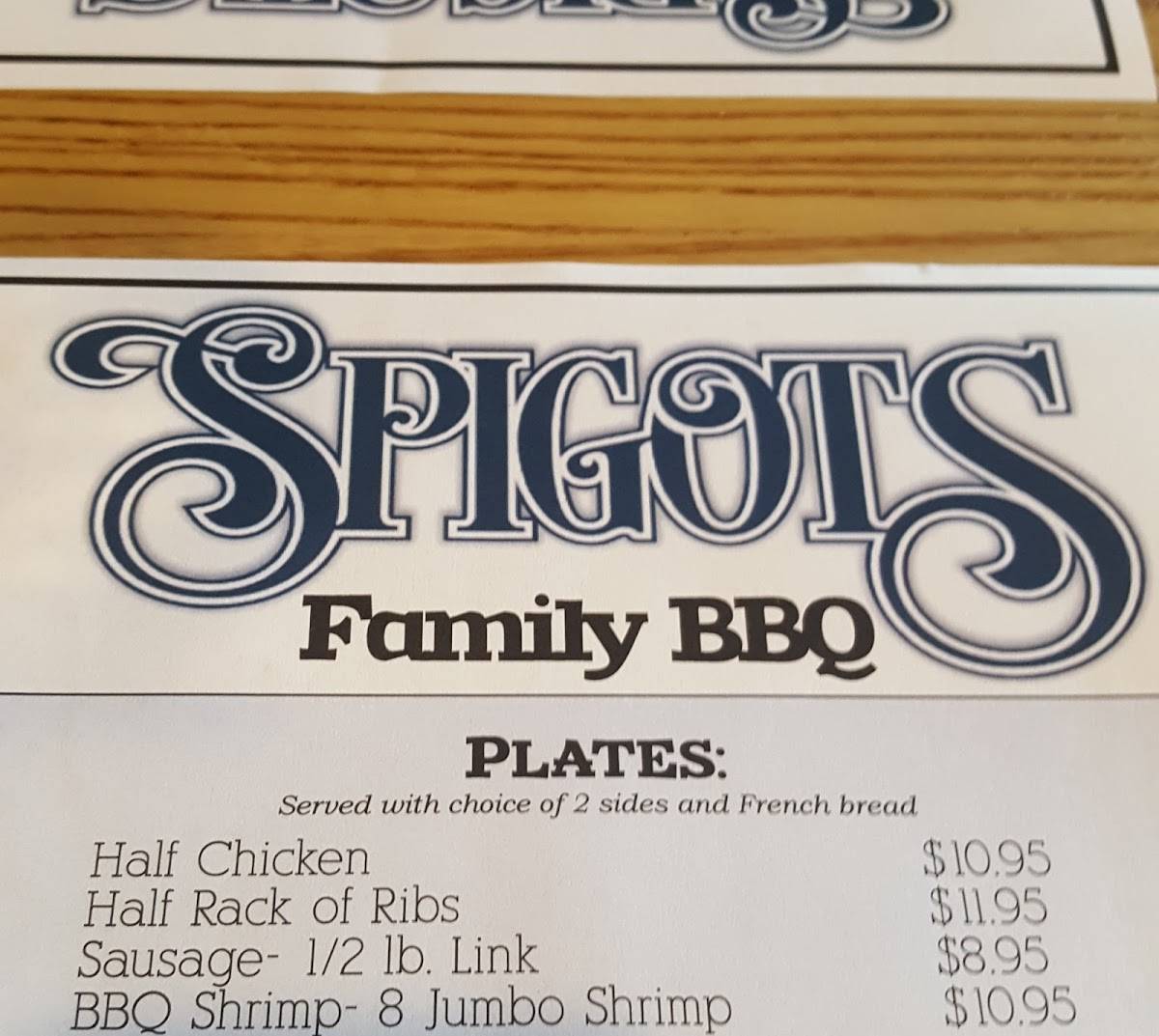 Menu at Spigots Brew Pub, Houma