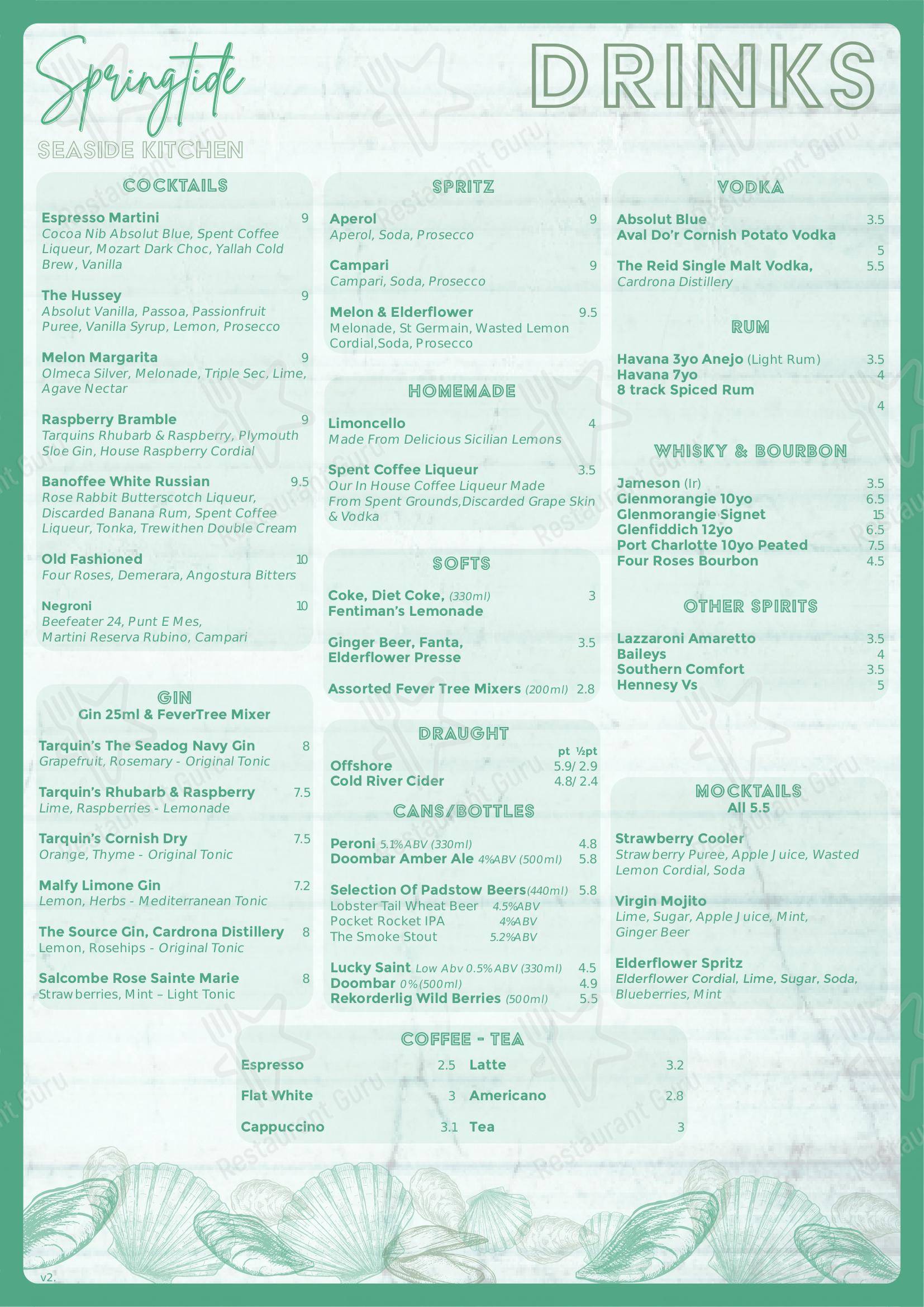 Menu at Springtide, Charlestown restaurant, Saint Austell
