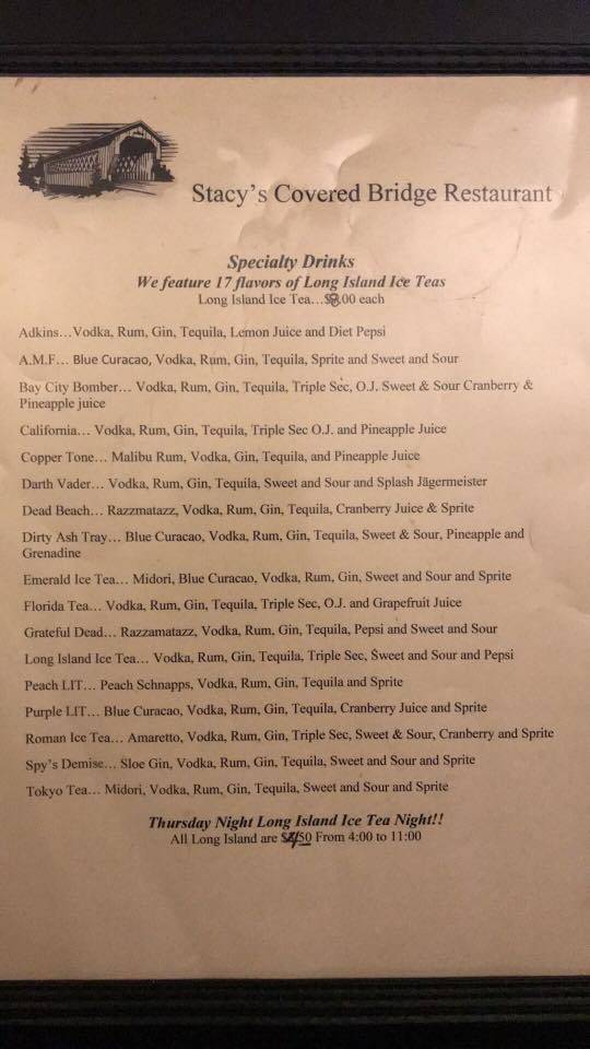 Menu at Stacy's Covered Bridge Restaurant, Cottage Grove