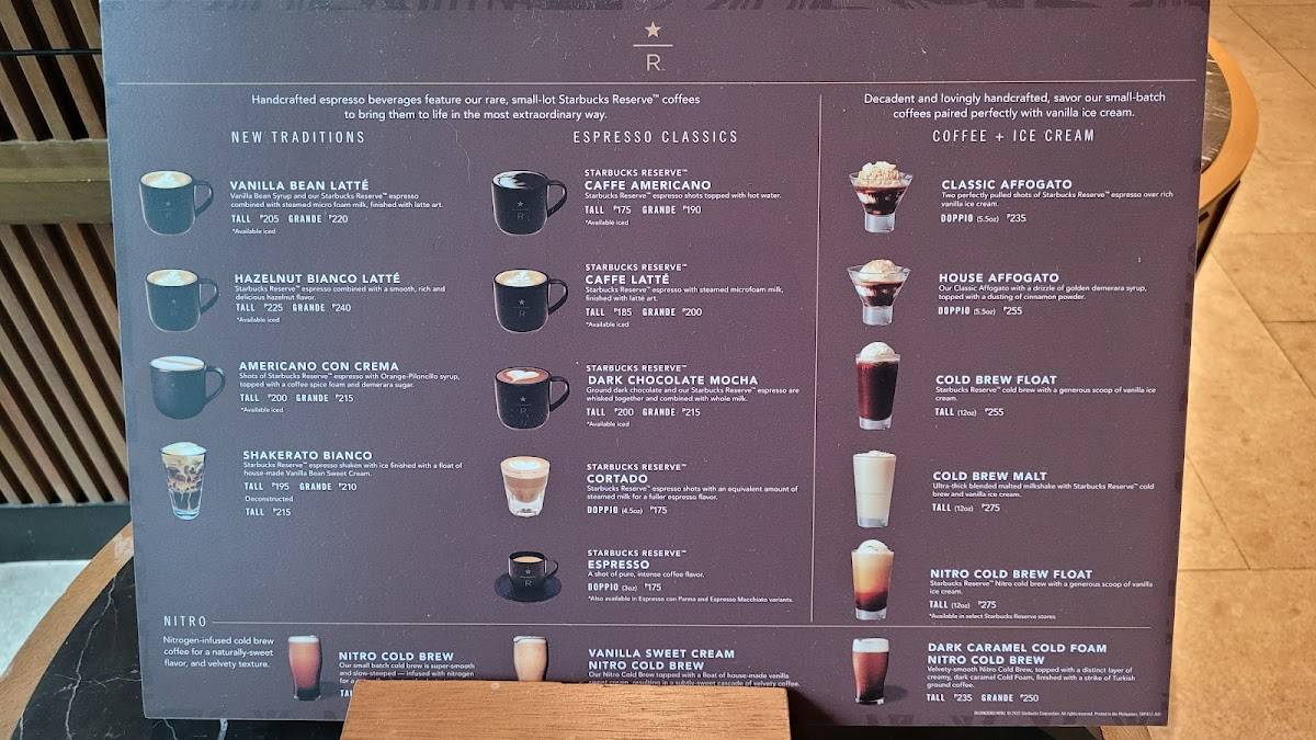 Menu at Starbucks Reserve cafe, Pasay, S Maison