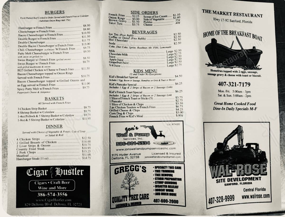 Menu at State Market Restaurant, Sanford