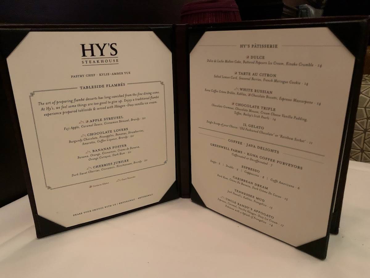 Menu at Hy's Steak House steakhouse, Honolulu