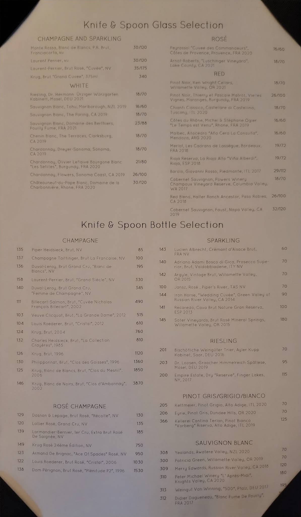 Menu at Knife & Spoon steakhouse, Orlando, Central Florida Pkwy