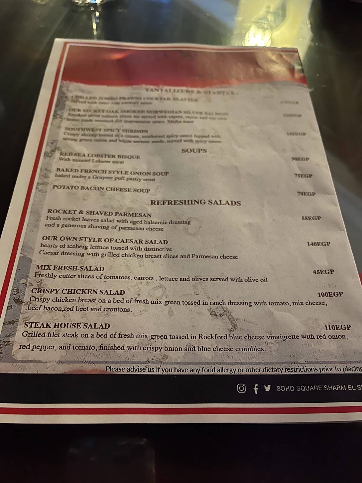 Menu at L' Entrecote Steak House steakhouse, Sharm El-Sheikh