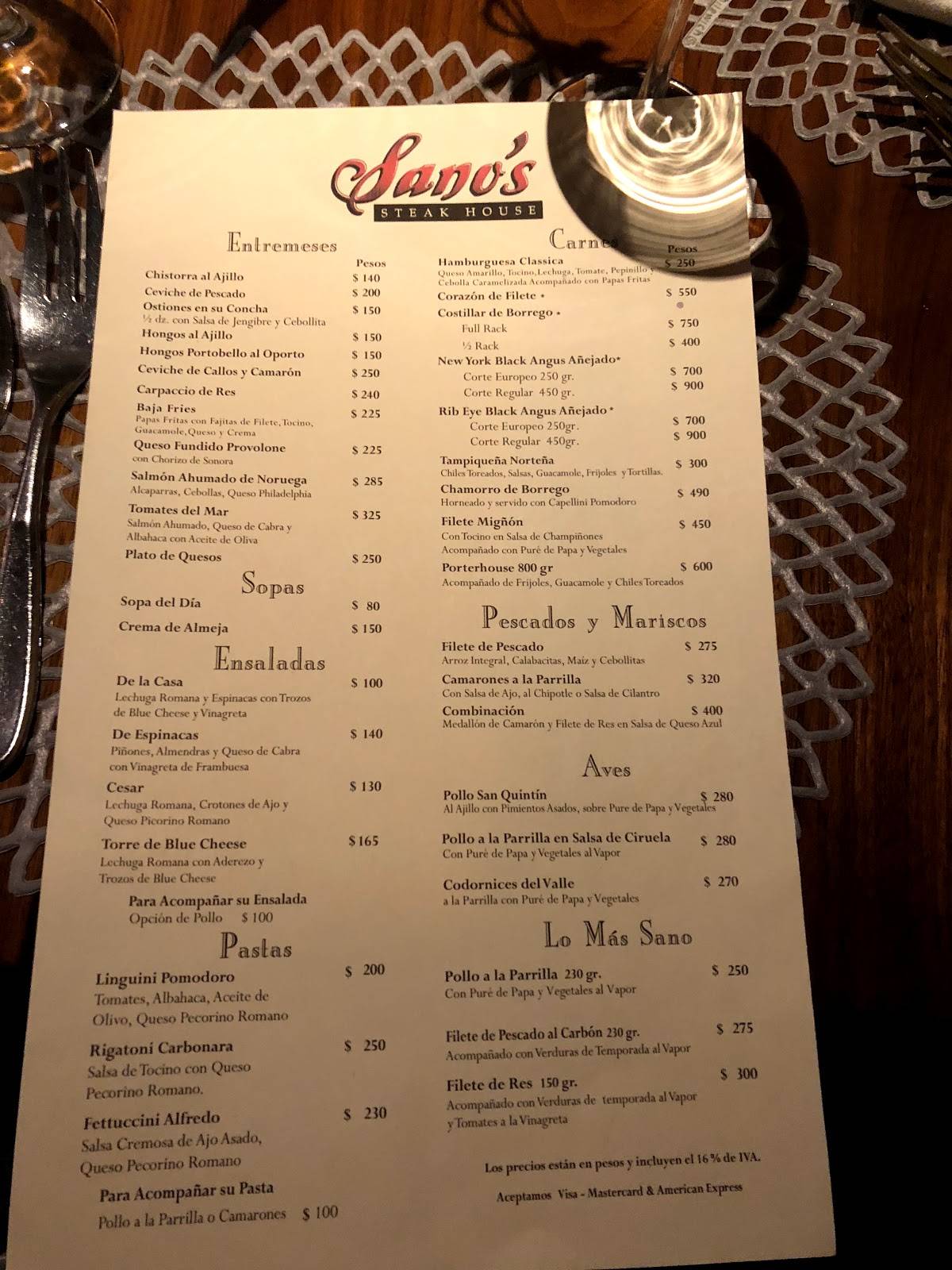 Menu at Sano´s Steak House steakhouse, Ensenada, Carr. Tijuana-Ensenada ...