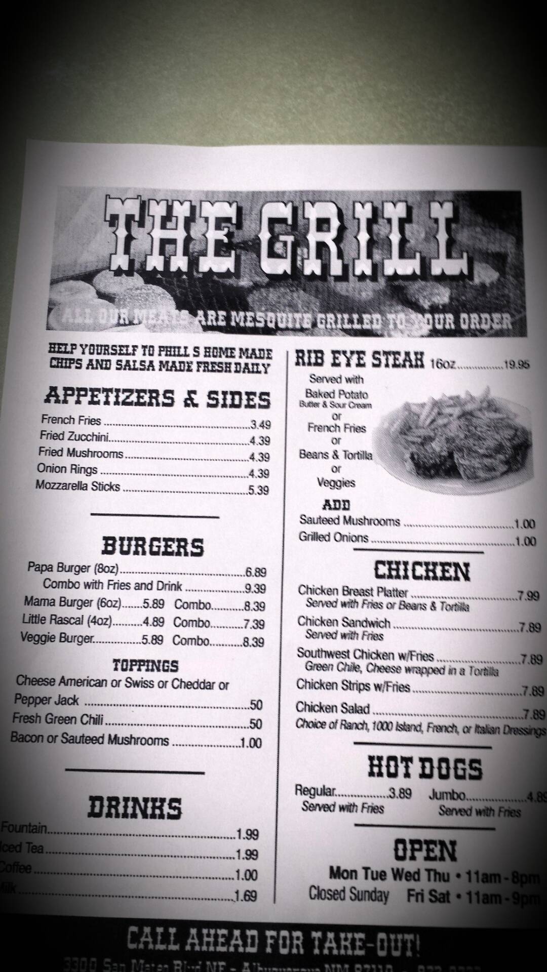 Menu at The Grill on San Mateo steakhouse, Albuquerque, San Mateo Blvd ...