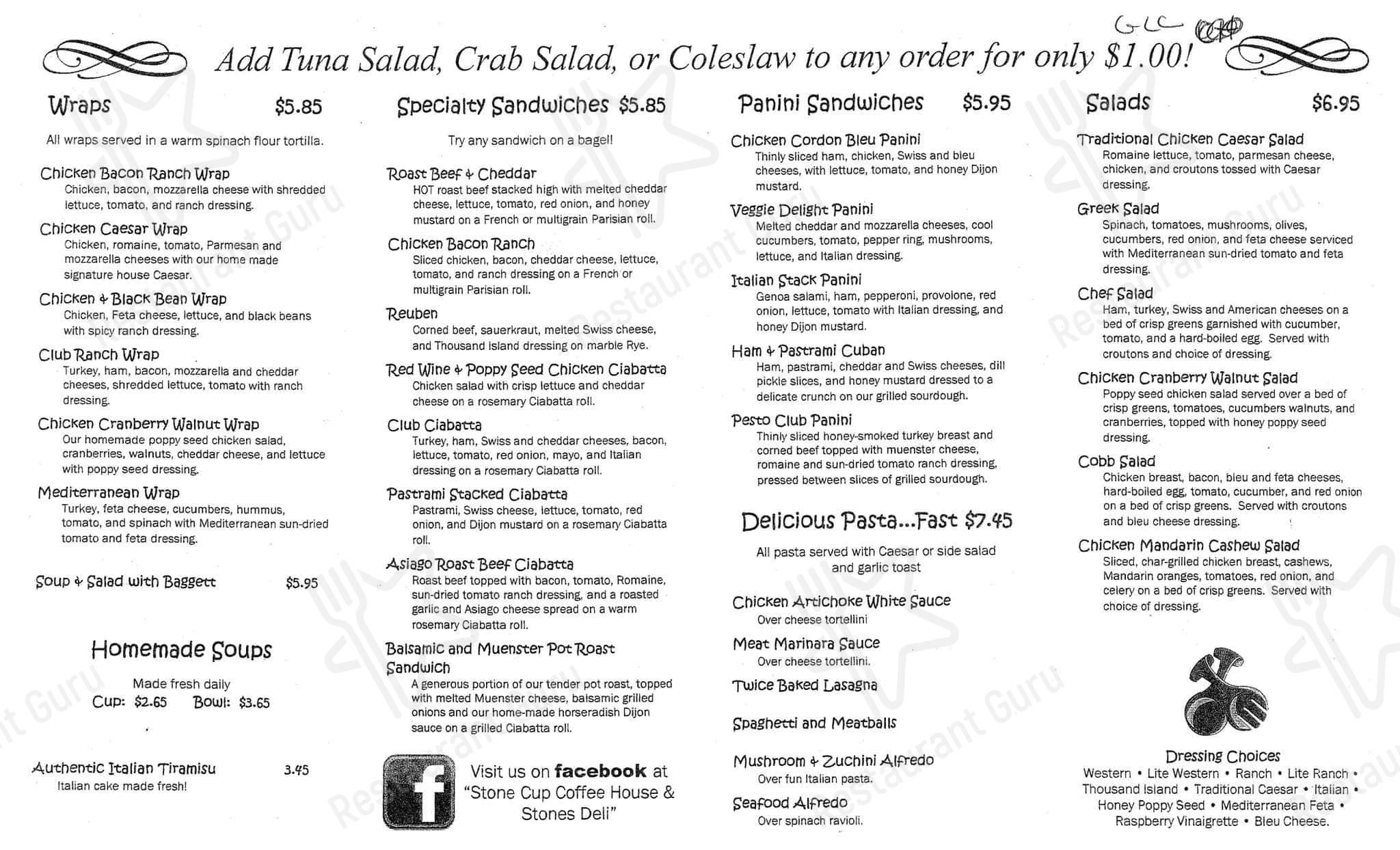 Menu at Stone Cup Coffee House & Stone's Deli, Escanaba