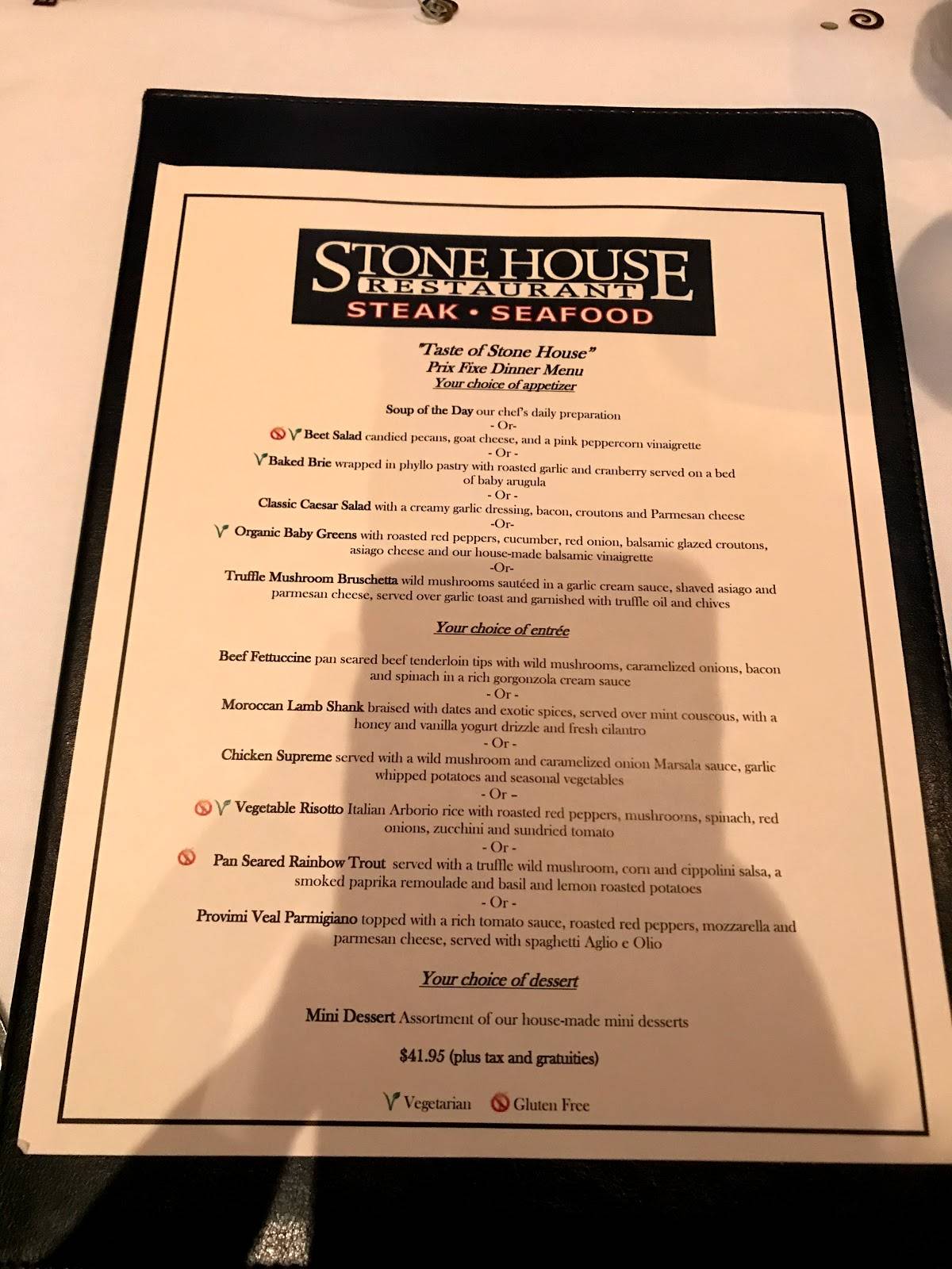 Menu at Stone House Restaurant, Burlington