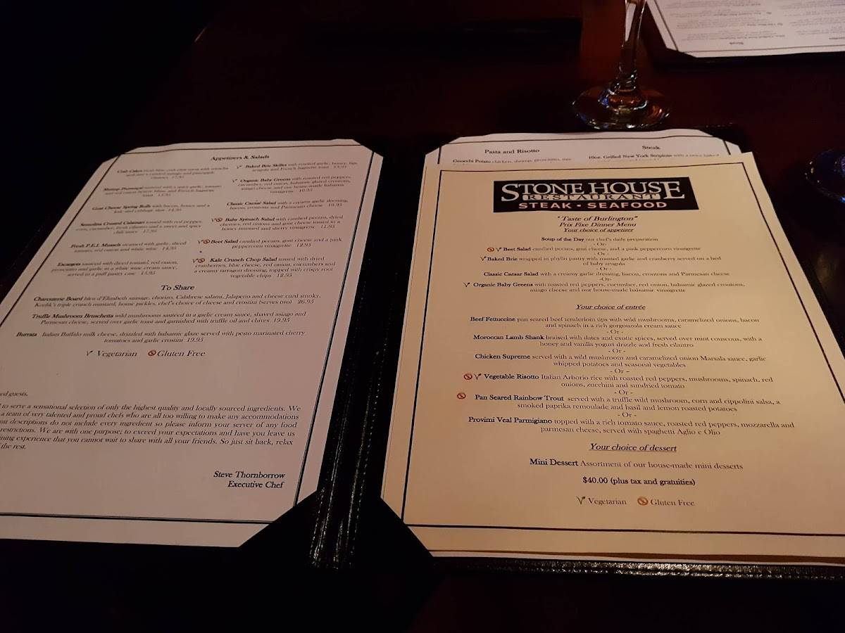 Menu at Stone House Restaurant, Burlington