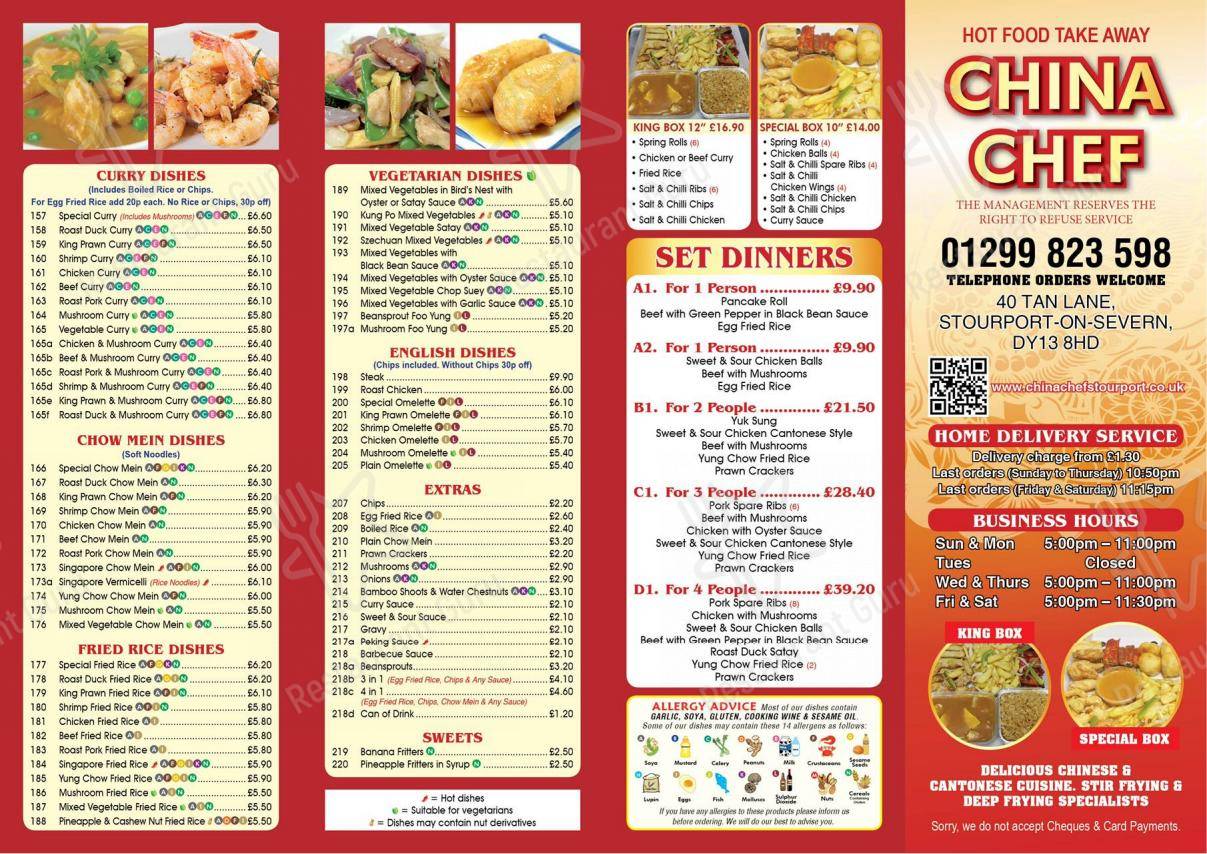 Menu at China Chef fast food, Stourport-on-Severn