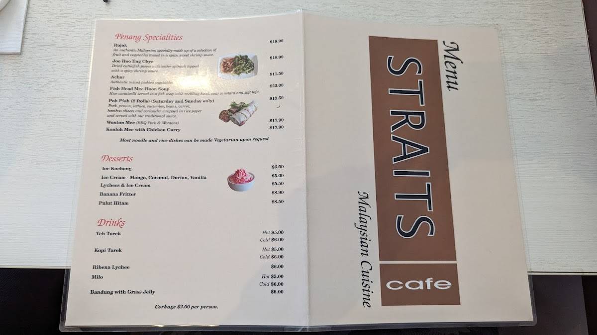 Menu at Straits Cafe Malaysian Restaurant, Wantirna South