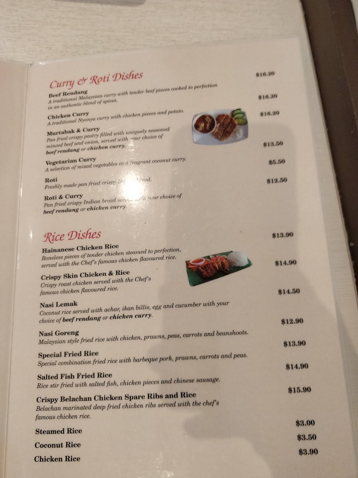 Menu at Straits Cafe Malaysian Restaurant, Wantirna South