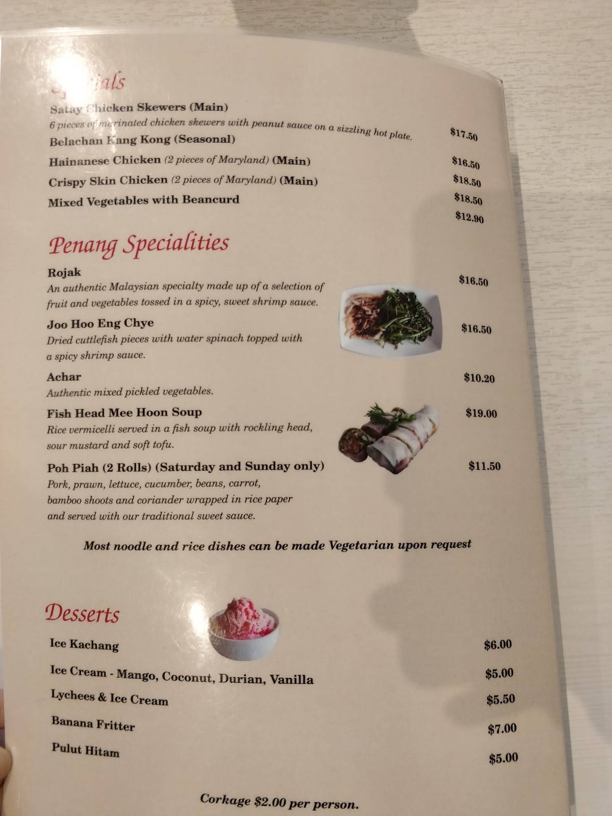 Menu at Straits Cafe Malaysian Restaurant, Wantirna South