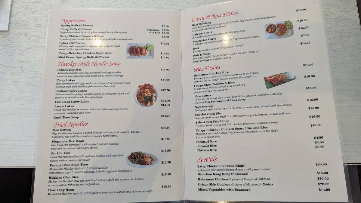 Menu at Straits Cafe Malaysian Restaurant, Wantirna South
