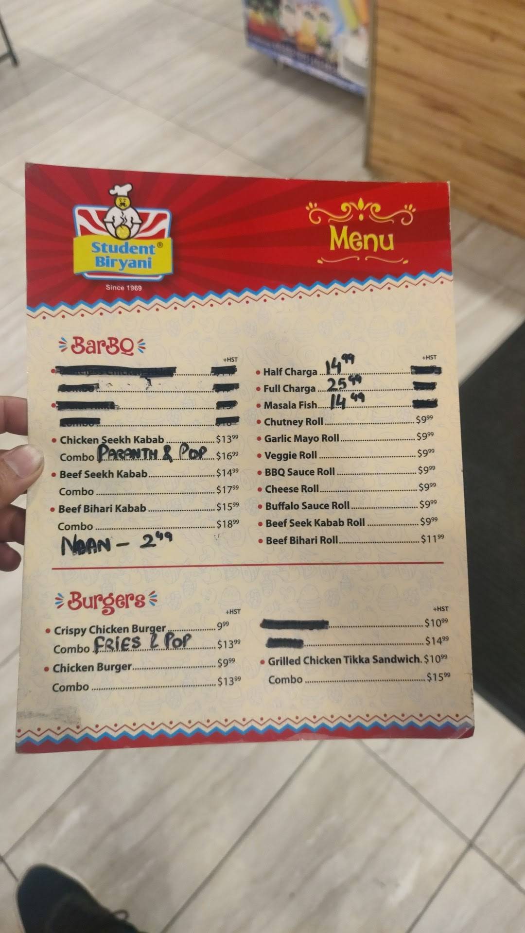 Carta del restaurante Student Biryani Markham, Markham