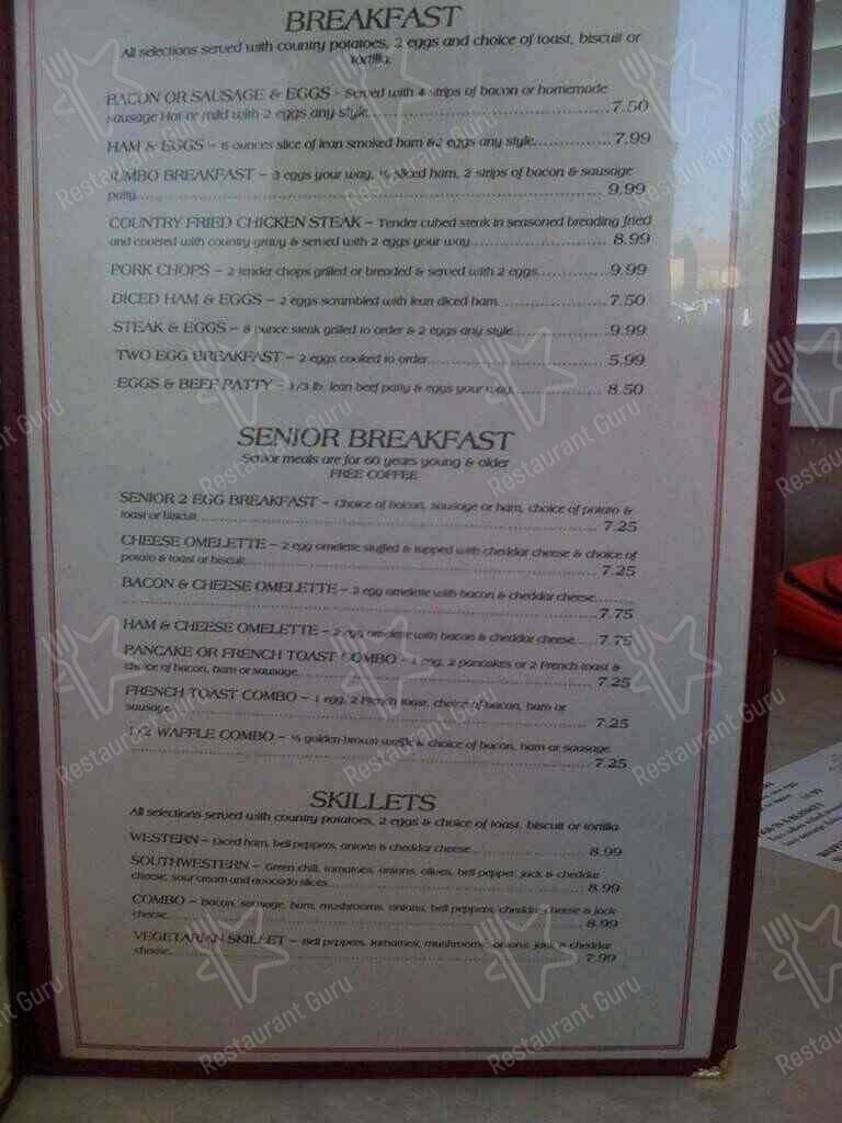 Menu at Sugar Mill restaurant, Bakersfield